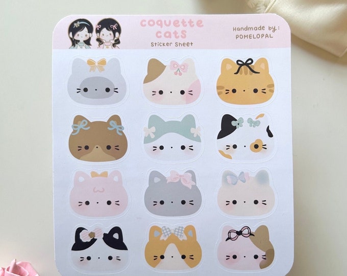 Coquette Cats Sticker Sheet for Journals/planners/diaries | Cute Animal ...
