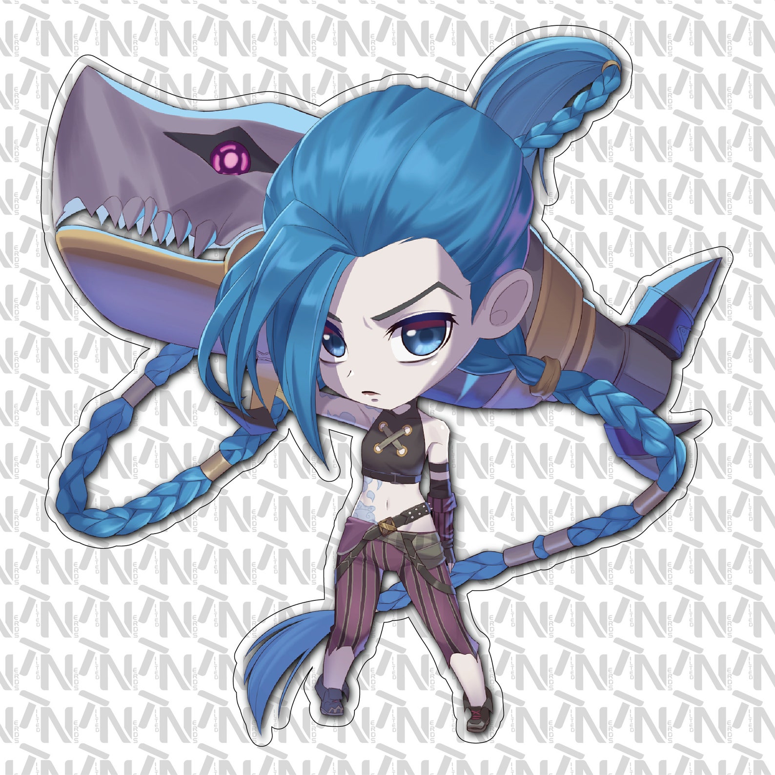League of Legends Jinx Chibi Fanart Clear Vinyl Sticker Water Bottle ...