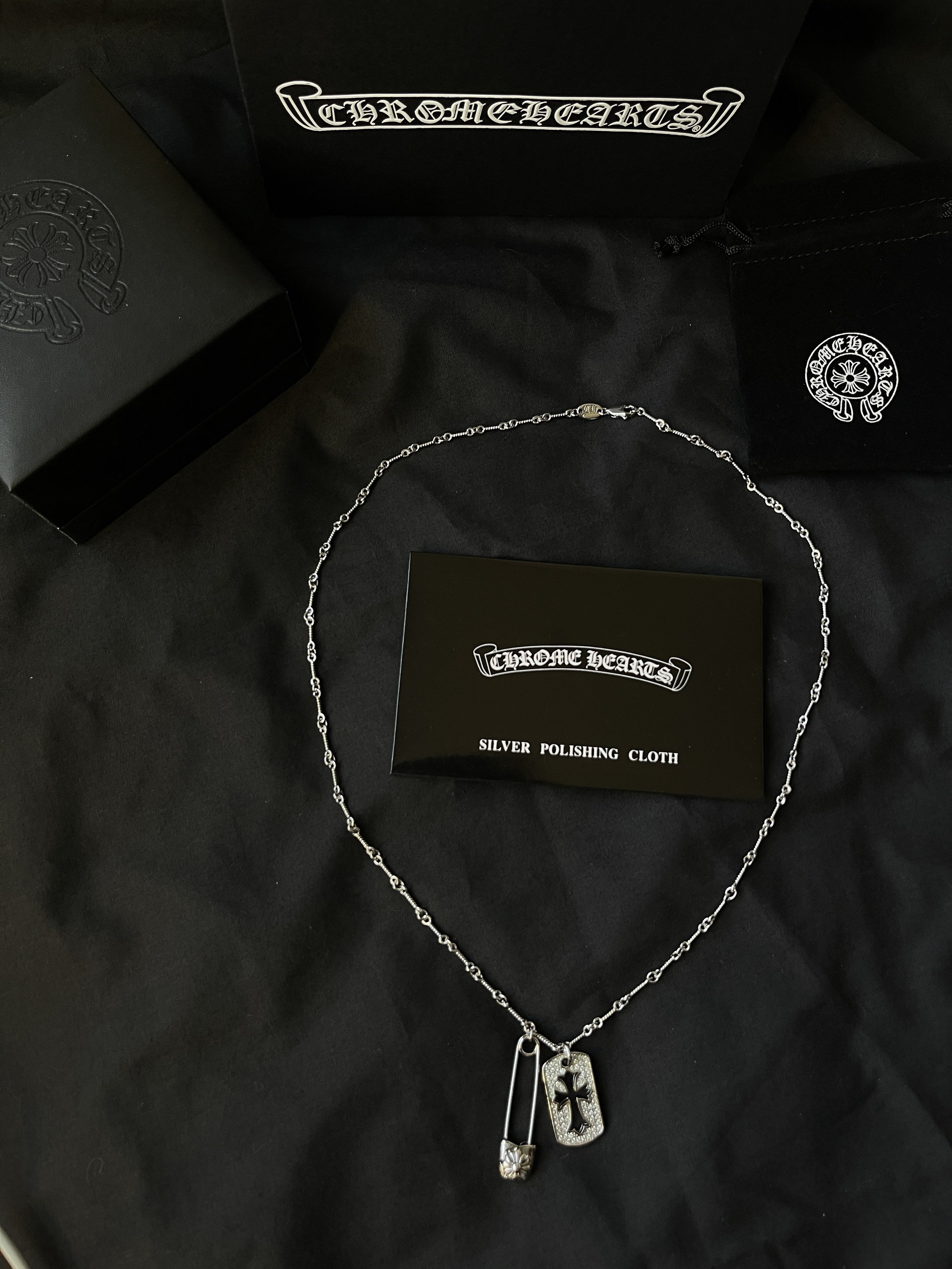 Cross Dog Tag and Safety Pin Chrome Heart Necklace Silver - Etsy