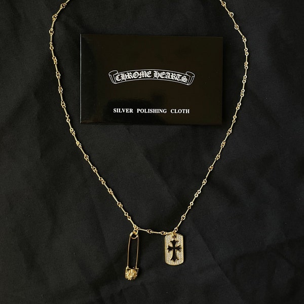 Chrome Heart Safety Pin Necklace - Etsy