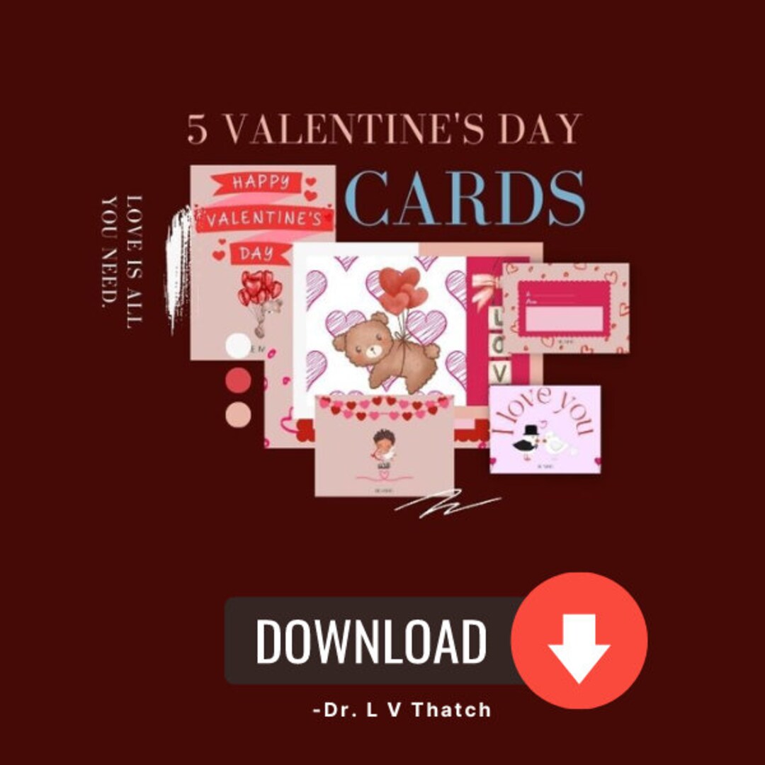 Set of 5 Romantic Valentine's Day Cards -printable Valentine Cards for ...