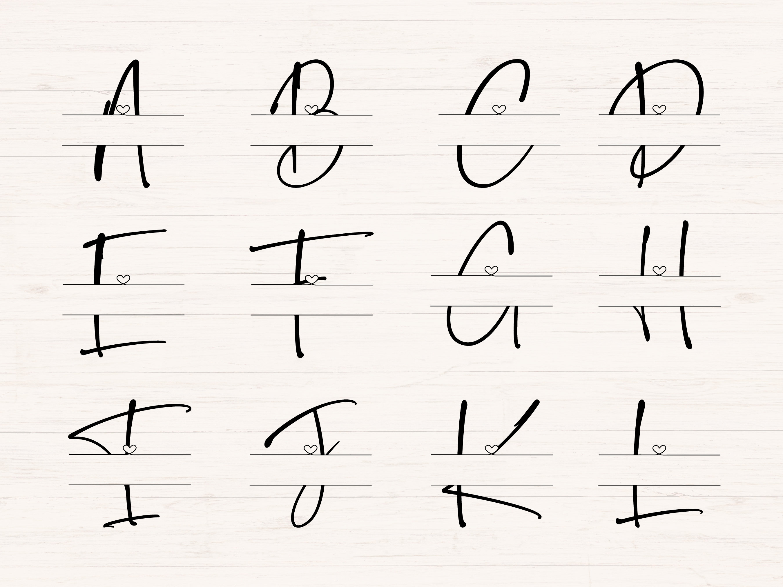 Heart Split Monogram, Script Split Monogram, Handwriting Monogram ...