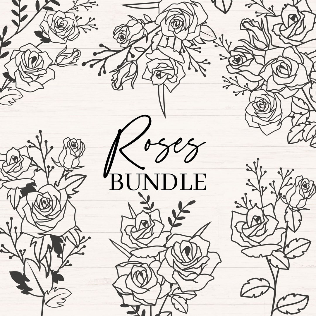 Roses Svg Bundle, Rose Svg, Rose Bouquet Svg, Floral Arrangement Svg ...