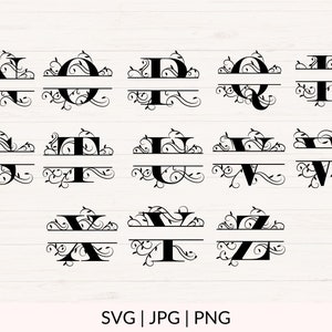 Split Monogram Svg, Jpg, Png, Floral Monogram Clipart, Swirls Letter ...