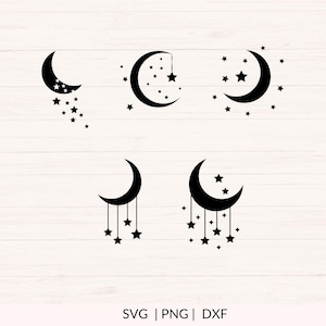 Moon and Stars Svg Bundle, Moon Svg, Png, Dxf, Moon With Stars, Night ...