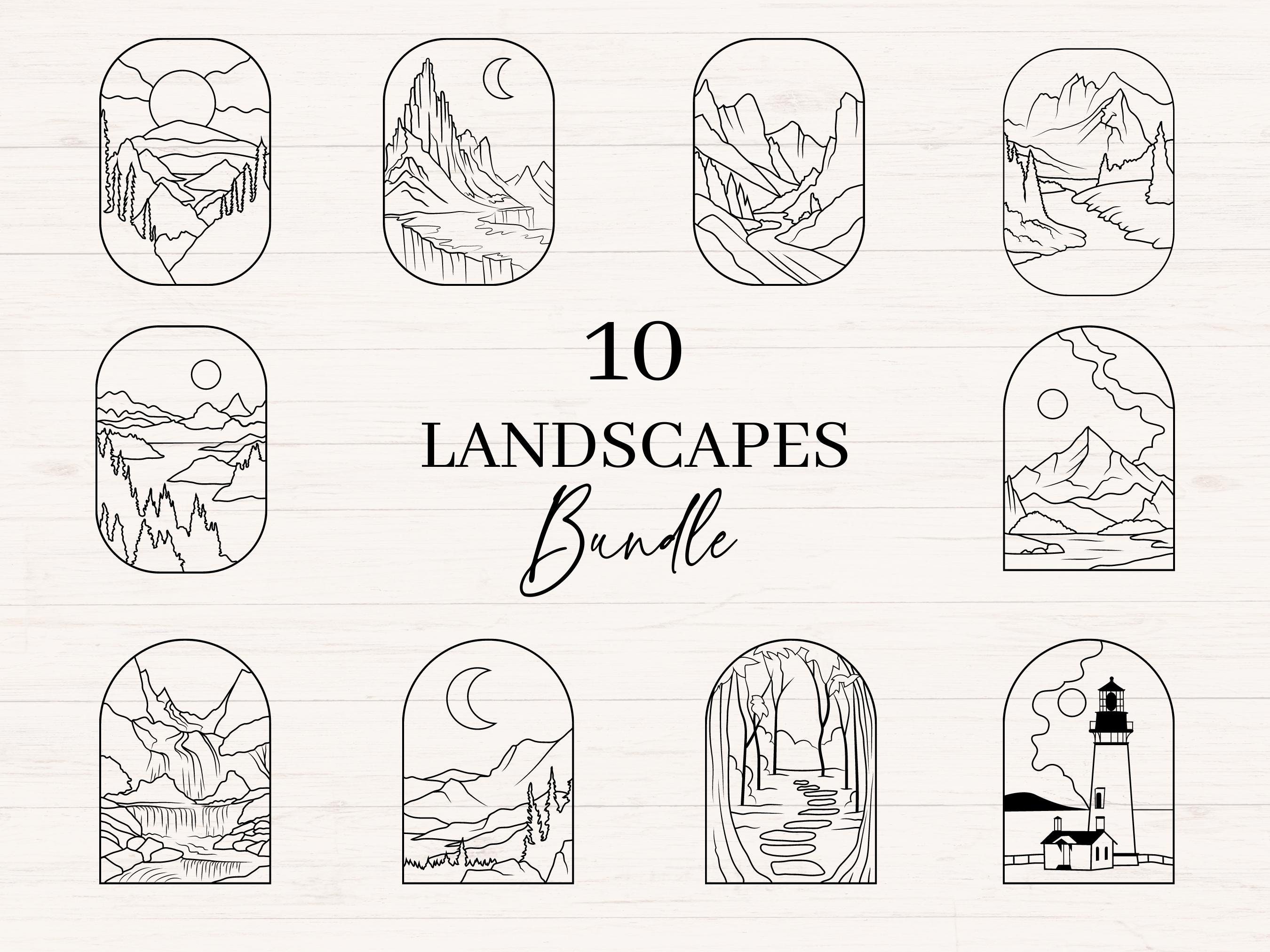 Landscape Svg, Jpg, Png, Dxf, Mountains Svg Clipart, Landscapes Bundle ...