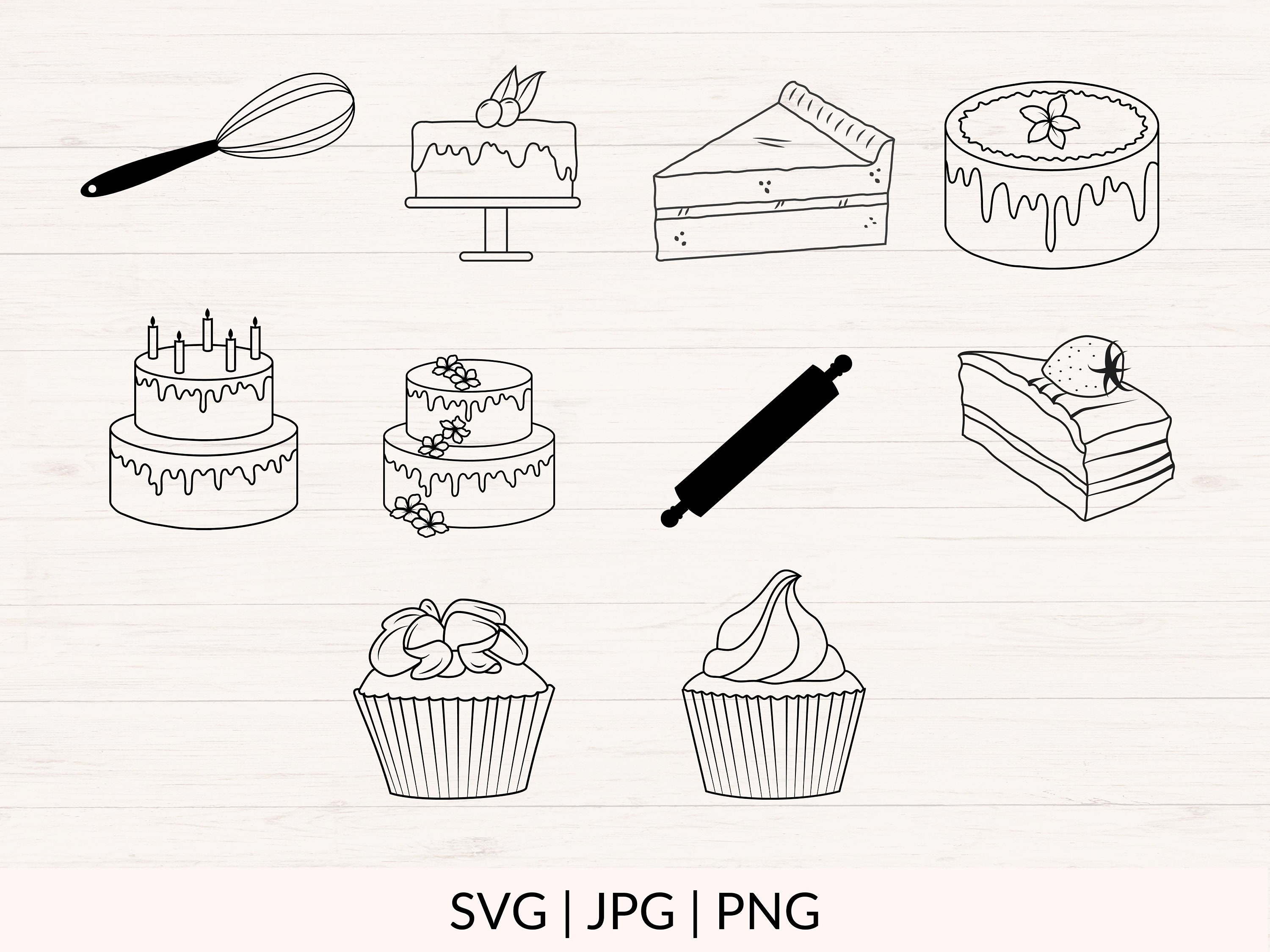 Baking Svg | Includes Png, Jpg and Svg | Bakery Line Art, Bundle ...