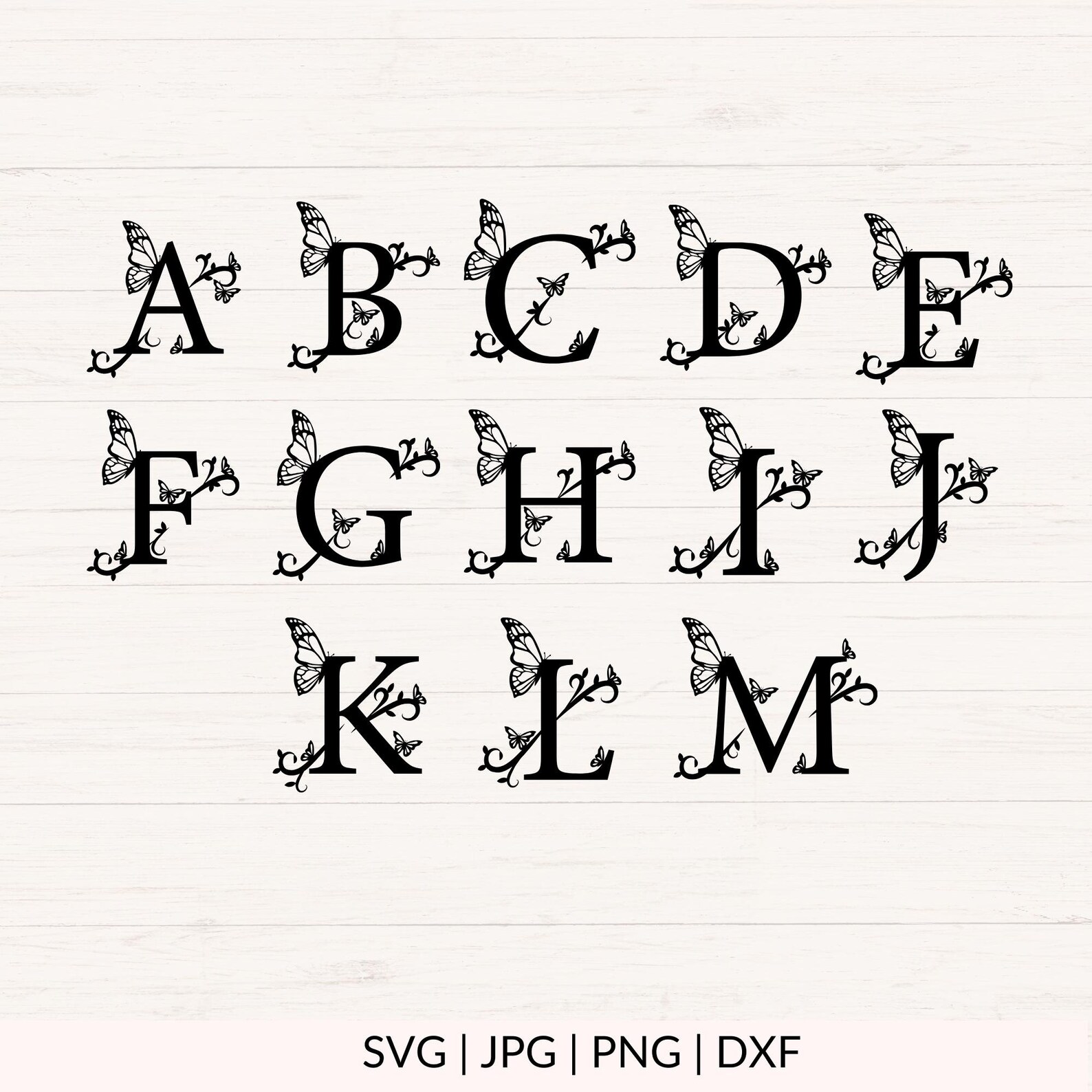 Butterfly Monogram Svg, Jpg, Png, Butterfly Alphabet Clipart, Butterfly ...