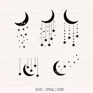 Moon and Stars Svg Bundle, Moon Svg, Png, Dxf, Moon With Stars, Night ...