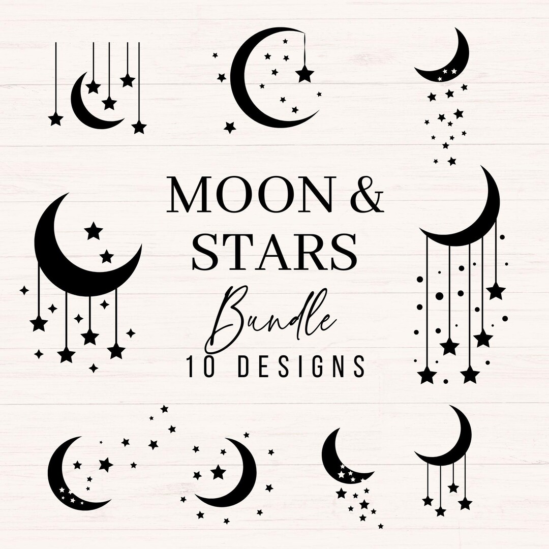 Moon and Stars Svg Bundle, Moon Svg, Png, Dxf, Moon With Stars, Night ...