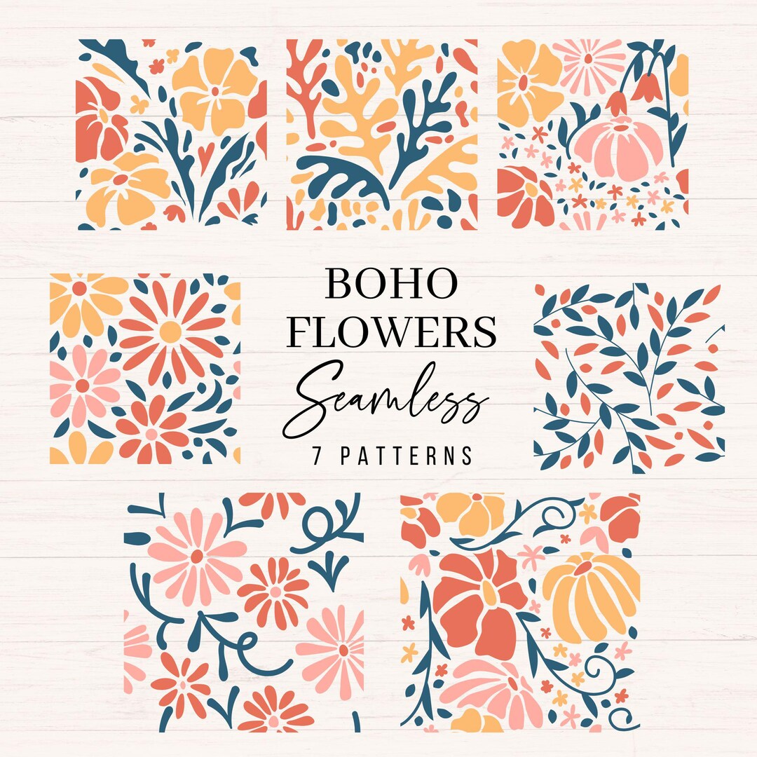 Boho Flower Seamless Pattern Svg, Png, Jpg, Dxf, Seamless Floral ...