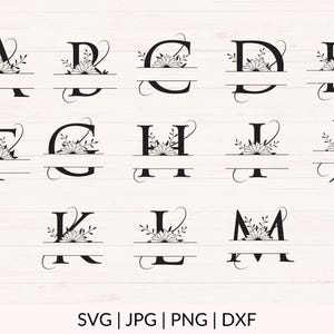 Sunflower Split Monogram Svg, Jpg, Png, Floral Monogram Clipart ...