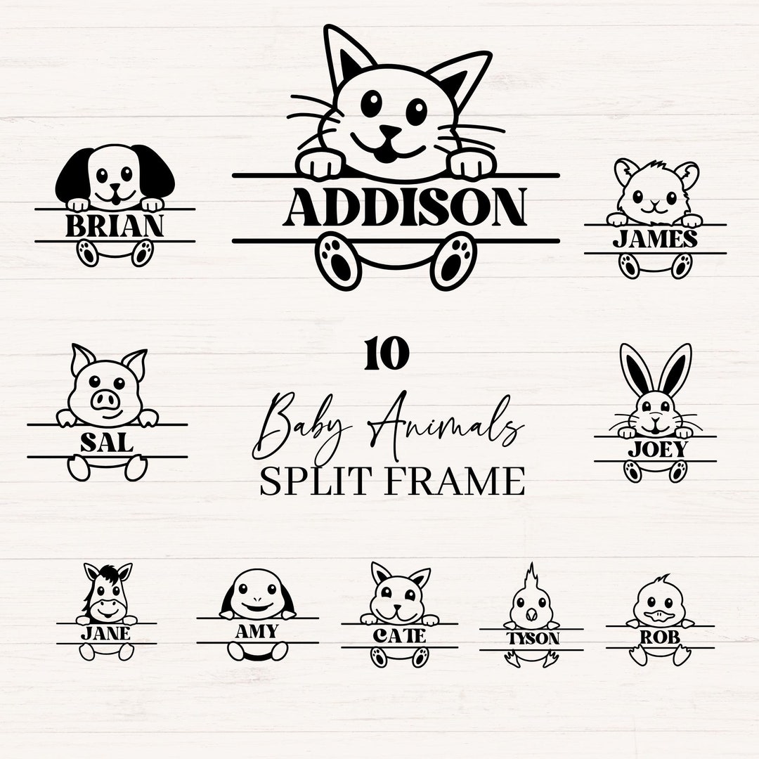 Baby Animals Split Frame Svg, Png, Jpg, Dxf, Cute Animals Split Name ...