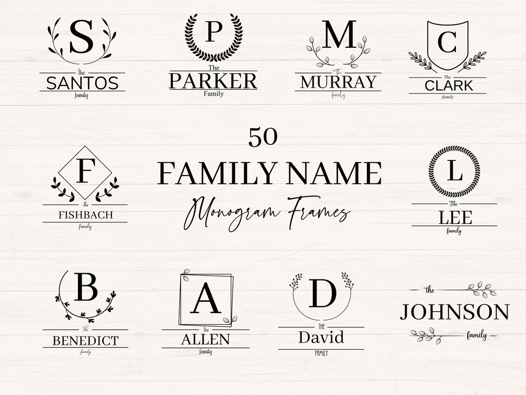 Family Name Monogram Frames Bundle, Family Name Border Svg, Jpg, Png ...