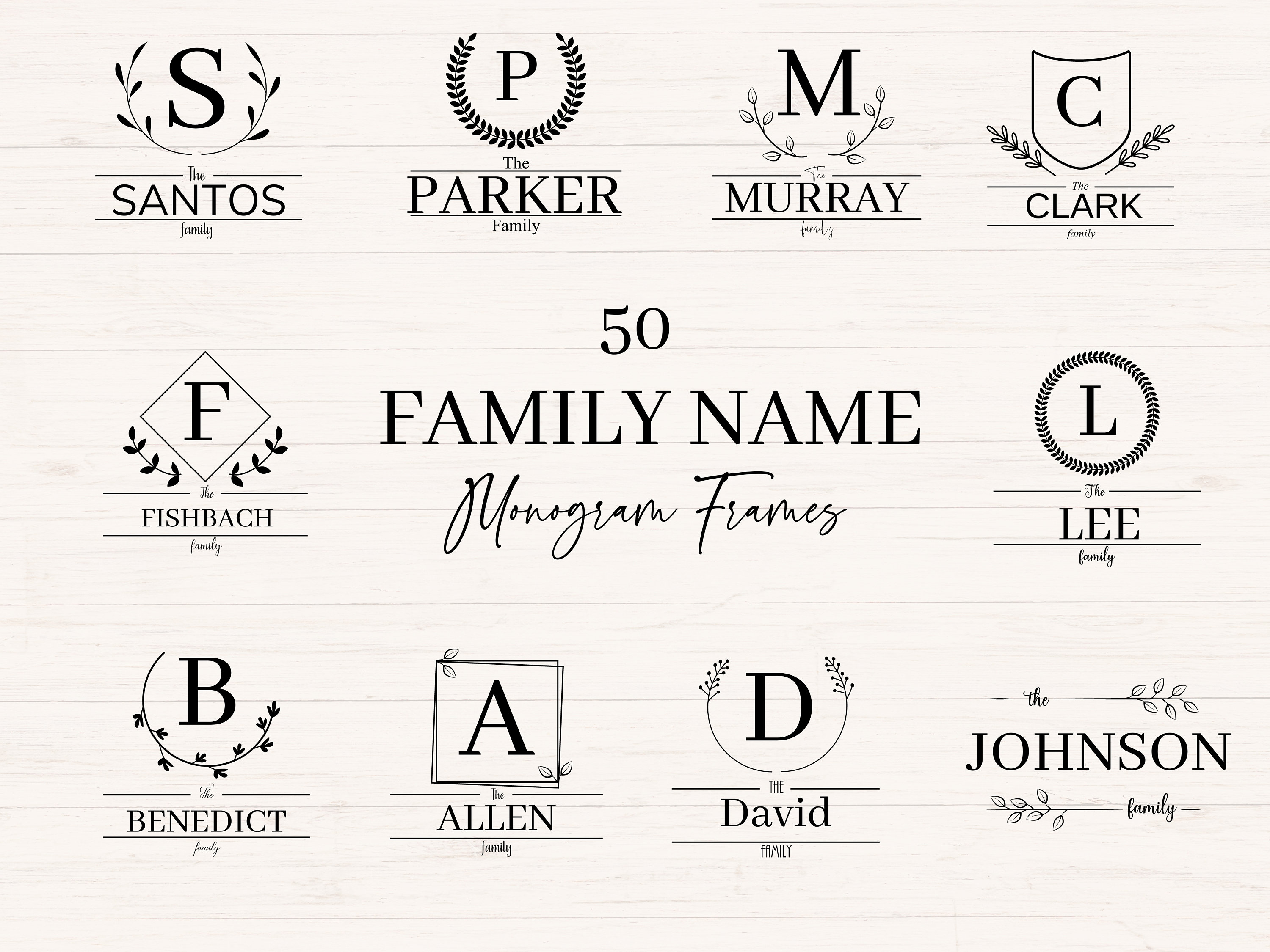 Family Name Monogram Frames Bundle, Family Name Border Svg, Jpg, Png ...