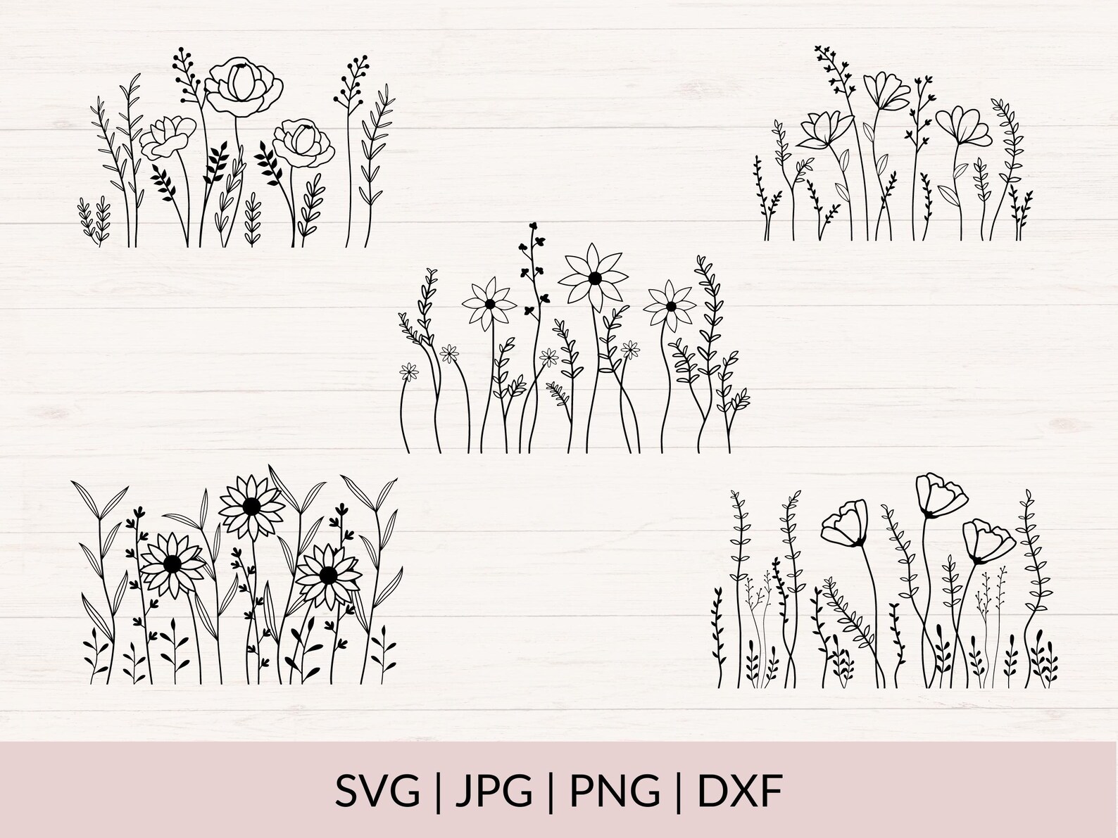 Wildflower Svg, Wildflowers Bundle, Field Flowers, Flower Border ...