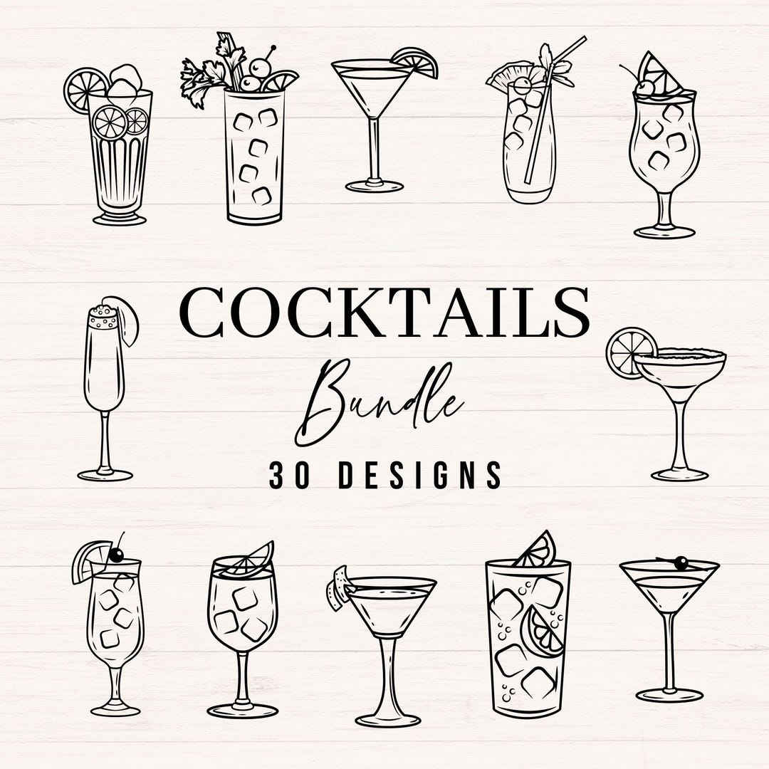 Cocktail Svg Bundle, Bar Drinks Clipart, Cocktail Glasses Svg, Png, Dxf ...