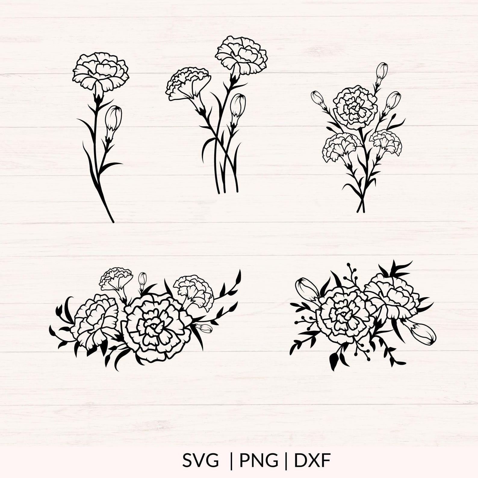 Carnation Svg Bundle, Carnations Svg, Carnation Bouquet Svg, January ...