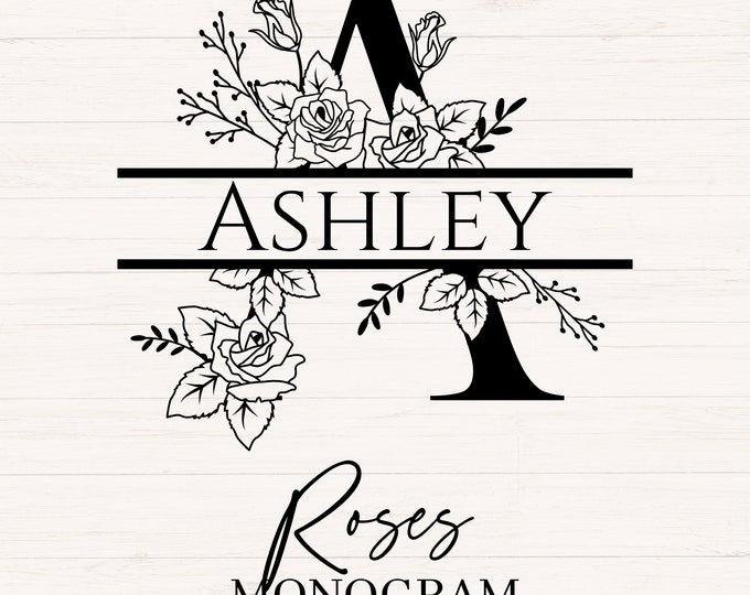 Rose Monogram SVG: Floral Alphabet PNG Set, Wedding Monogram (digital ...