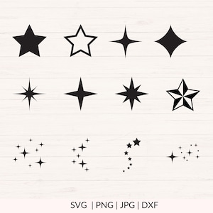Paquete svg estrellas, Sparkle svg, png, jpg, dxf, Star Twinkle Clipart ...