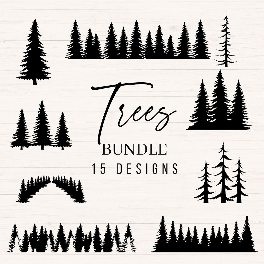 Trees Svg Bundle, Pine Trees Svg, Png, Dxf, Forest Trees, Mountain Tree ...