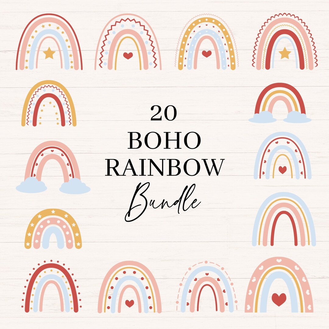 Boho Rainbow Svg, Png, Jpg, Dxf, Clipart Bundle, Rainbow Svg, Pastel ...