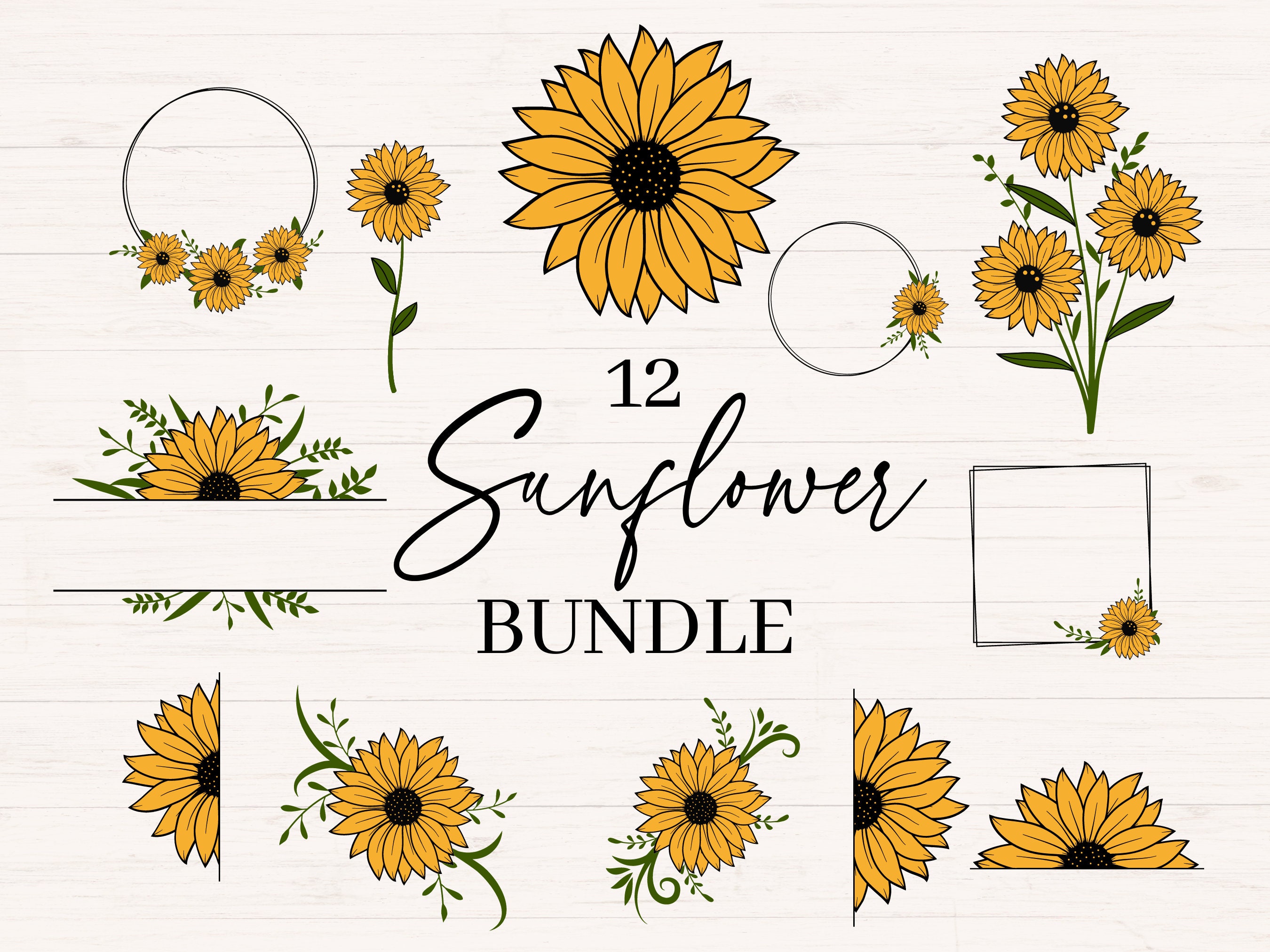 Sunflower Bundle Svg, Jpg, Png, Sunflowers Svg, Sunflower Frame Border ...