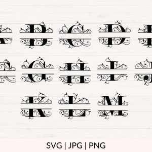 Split Monogram Svg, Jpg, Png, Floral Monogram Clipart, Swirls Letter ...