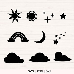 Sky Bundle Svg, Png, Dxf, Clouds Svg, Sun Svg, Stars Svg, Rainbow Svg ...