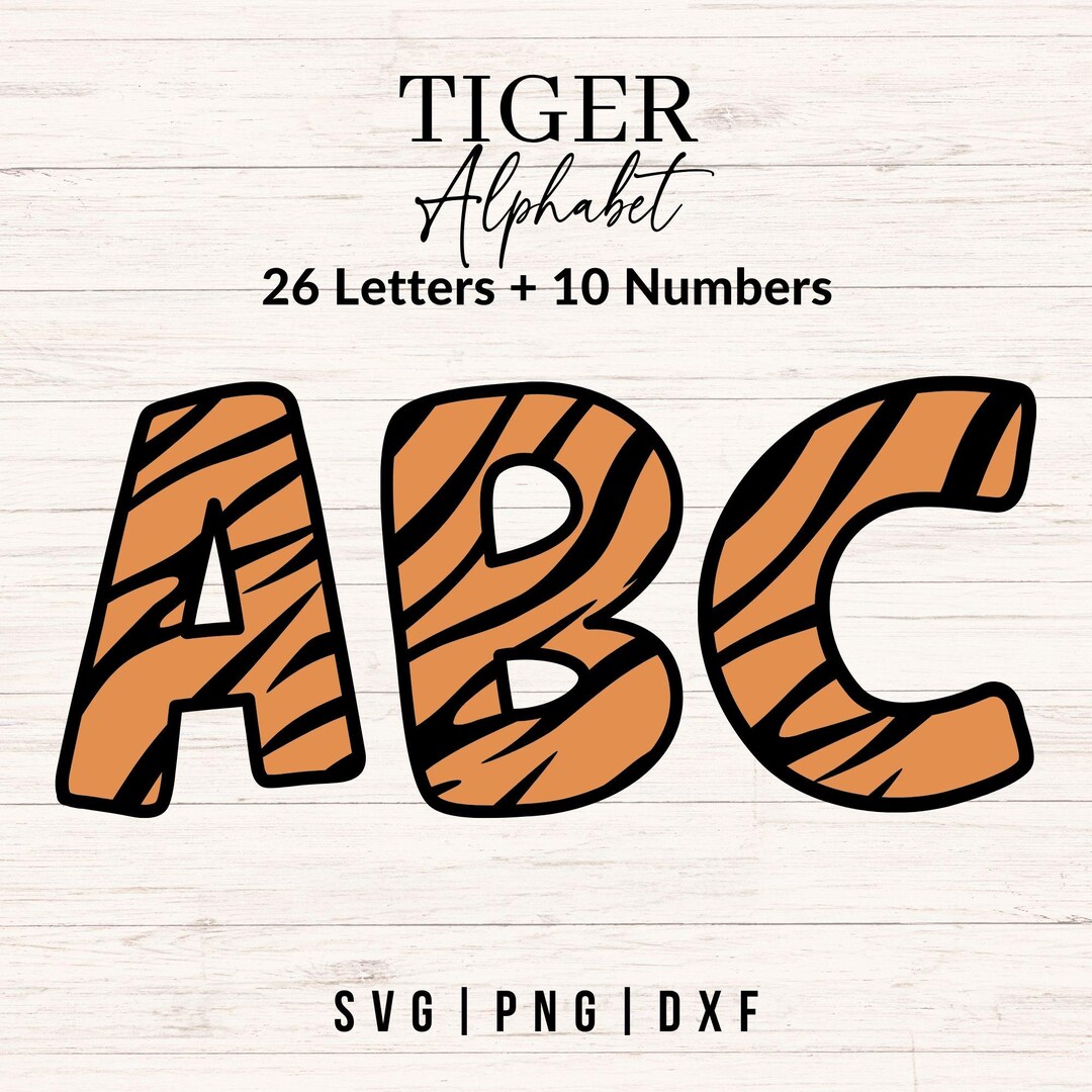 Tiger Print Alphabet SVG Bundle, Animal Print Letters A-Z 0-9, Safari ...
