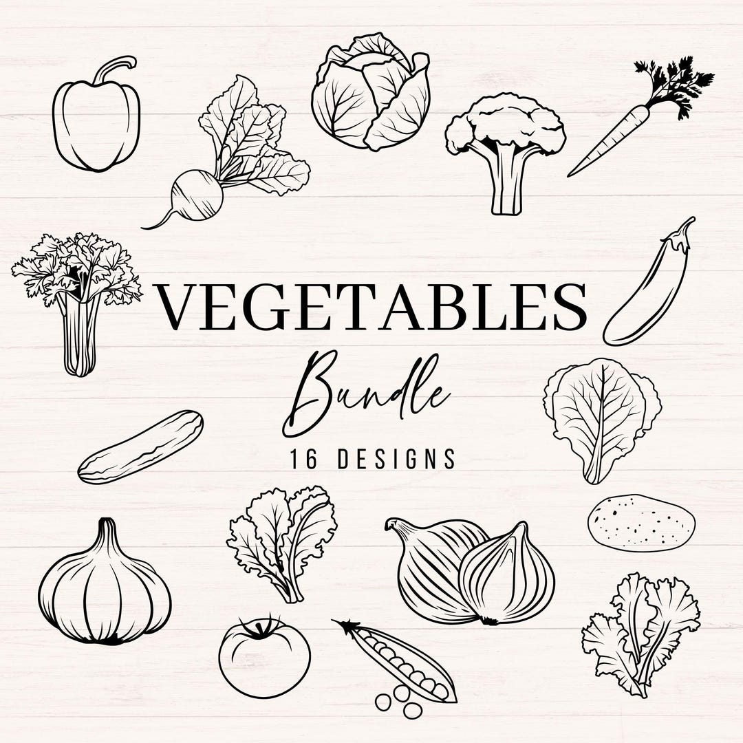 Vegetables Svg Bundle, Vegetable Svg, Png, Dxf, Hand Drawn Vector ...