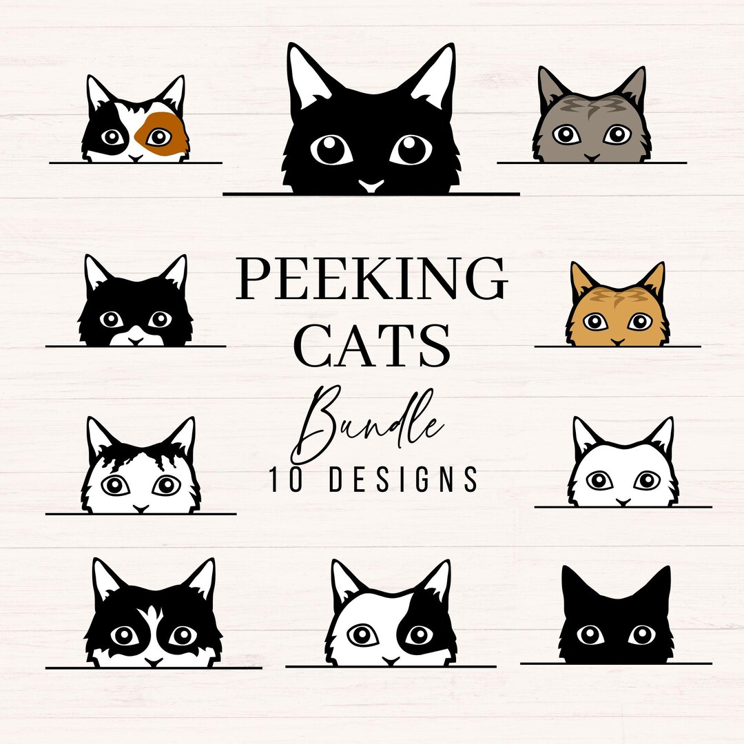 Peeking Cat Svg Bundle, Cute Cats Svg, Png, Dxf, Cat Split Frame Svg ...