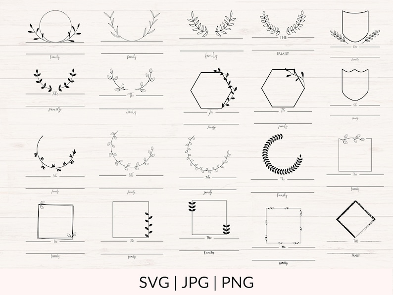 Family Name Monogram Frames Bundle, Family Name Border Svg, Jpg, Png ...