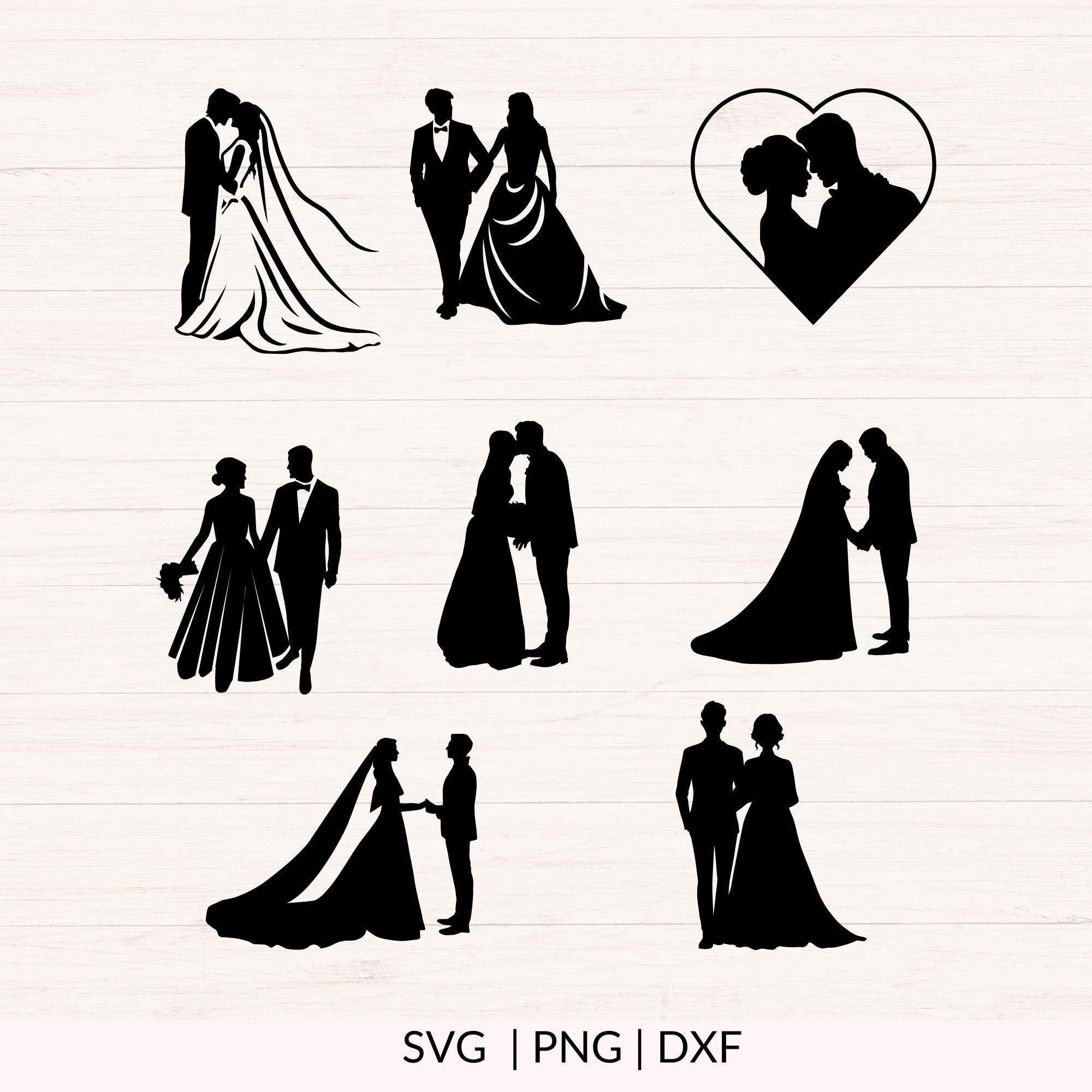Bride and Groom SVG Bundle | 15 Hand Drawn Wedding Couple Silhouettes ...