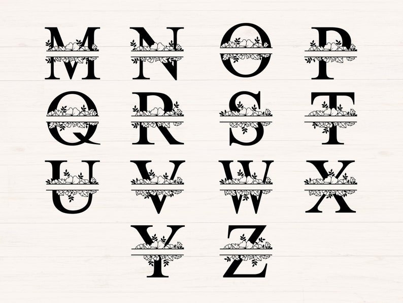 Floral Split Monogram Svg Jpg Png Dxf Flower Monogram - Etsy