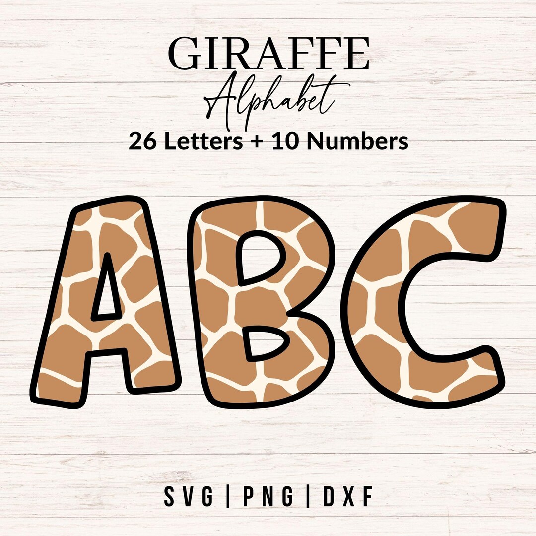 Giraffe Print Alphabet SVG Bundle, Animal Print Letters A-Z 0-9, Safari ...