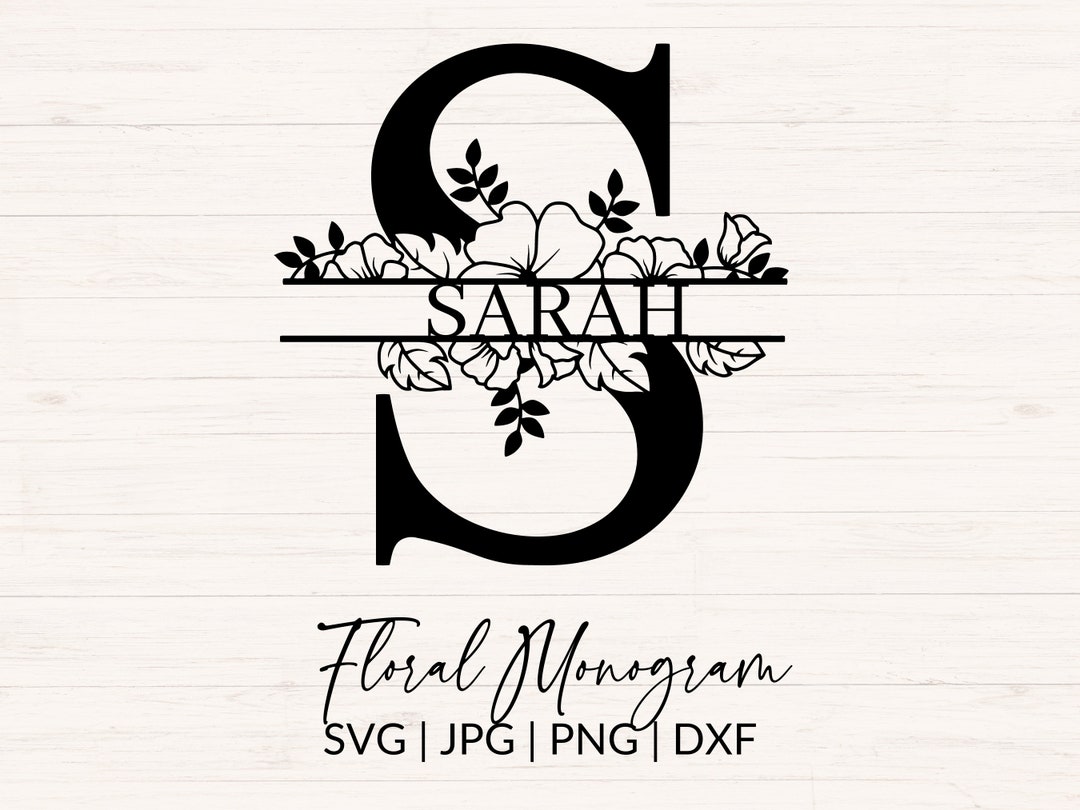 Floral Split Monogram Svg, Jpg, Png, Dxf, Flower Monogram Clipart ...