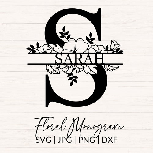 Floral Split Monogram Svg Jpg Png Dxf Flower Monogram - Etsy