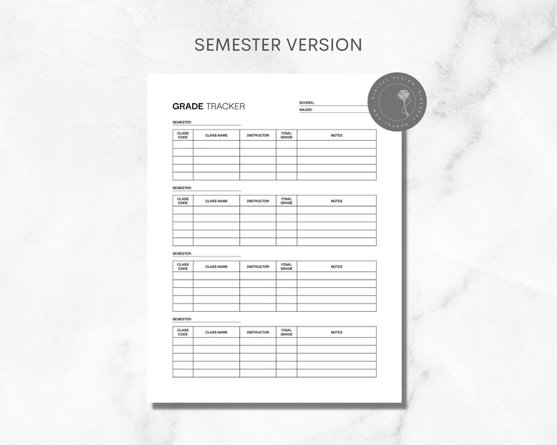 Grade Tracker Printable Fillable PDF Assignment Log School Organizer ...