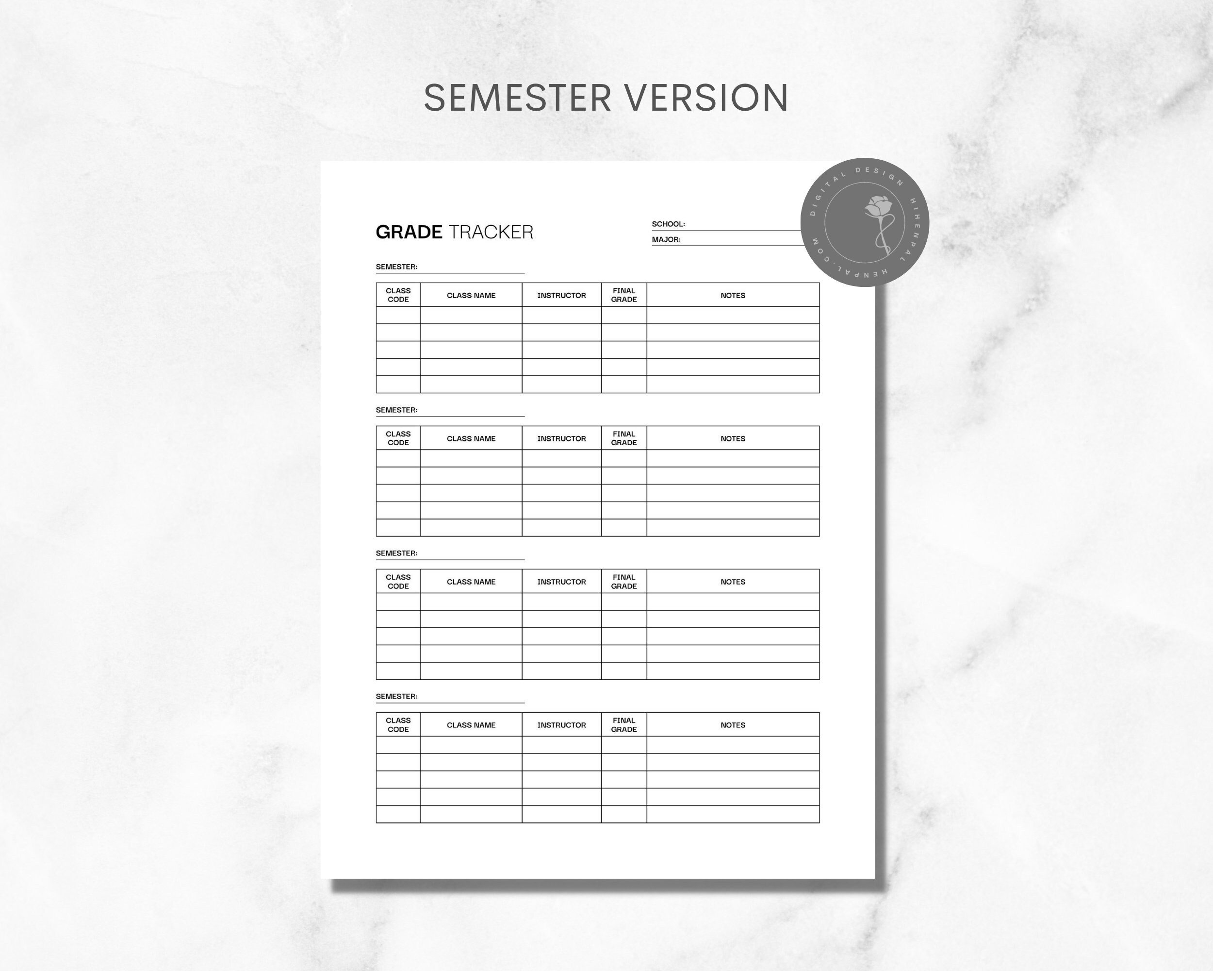 Grade Tracker Printable Fillable PDF Assignment Log School Organizer ...