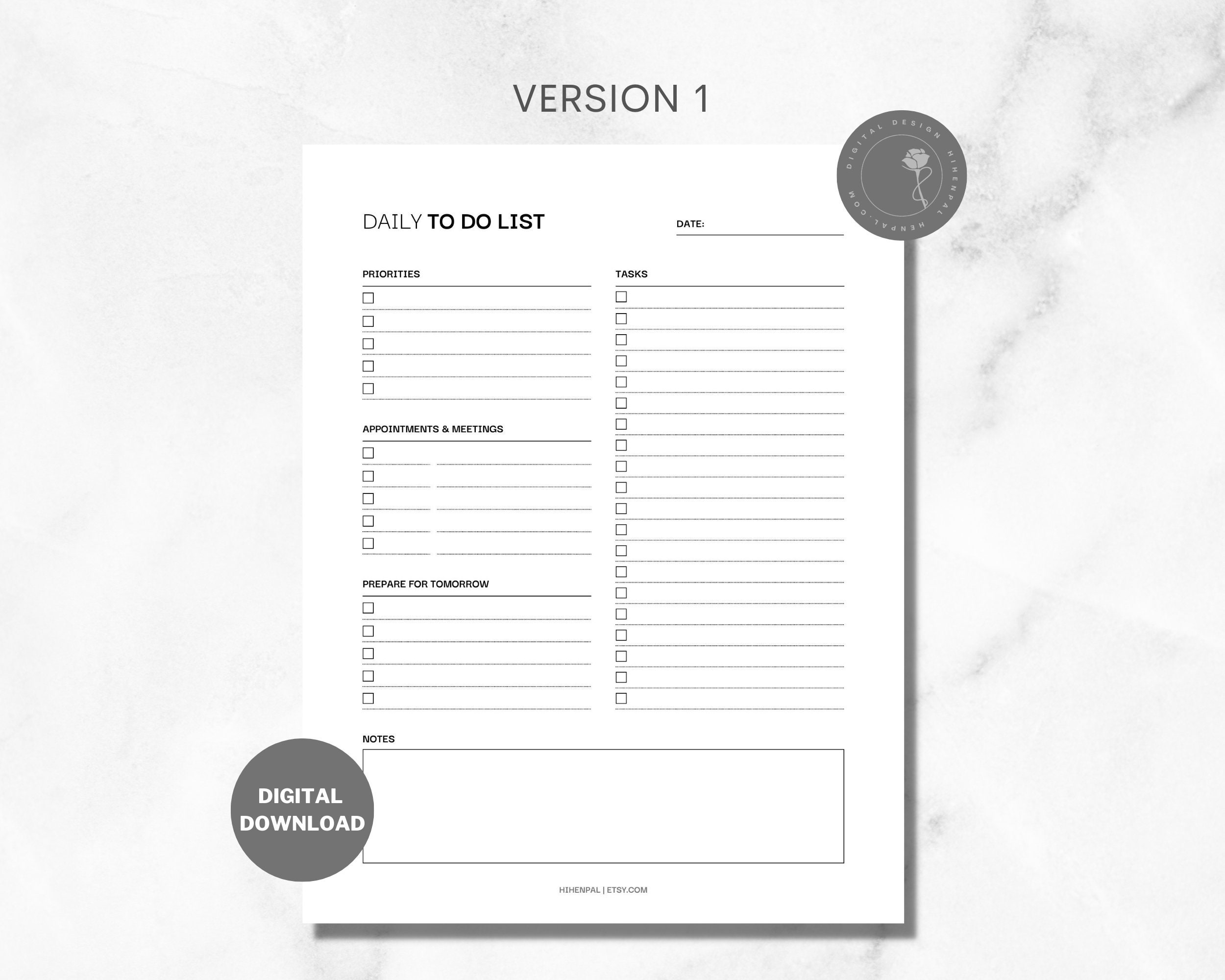 Daily to Do List Printable Template Daily Task List Daily Planner Daily ...
