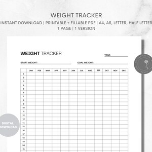 Weight Tracker Printable Template for Weight Loss Weight Gain Weight ...