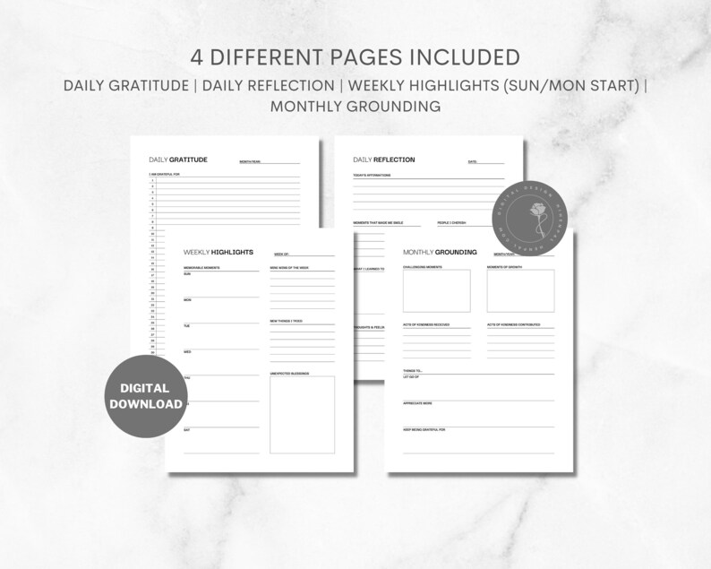 Daily Gratitude Printable Template for Self Care Daily Reflection ...