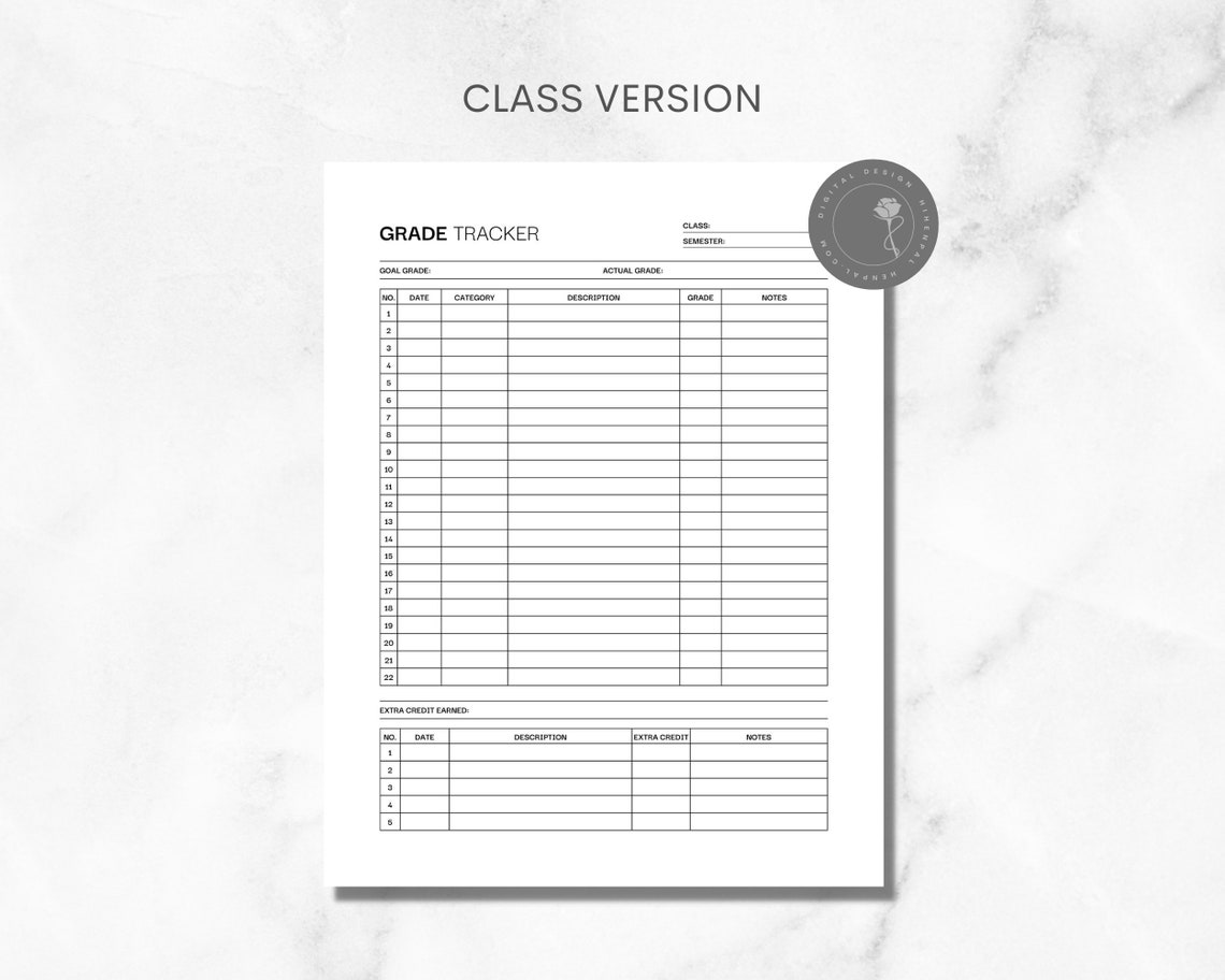 Grade Tracker Printable Fillable PDF Assignment Log School Organizer ...