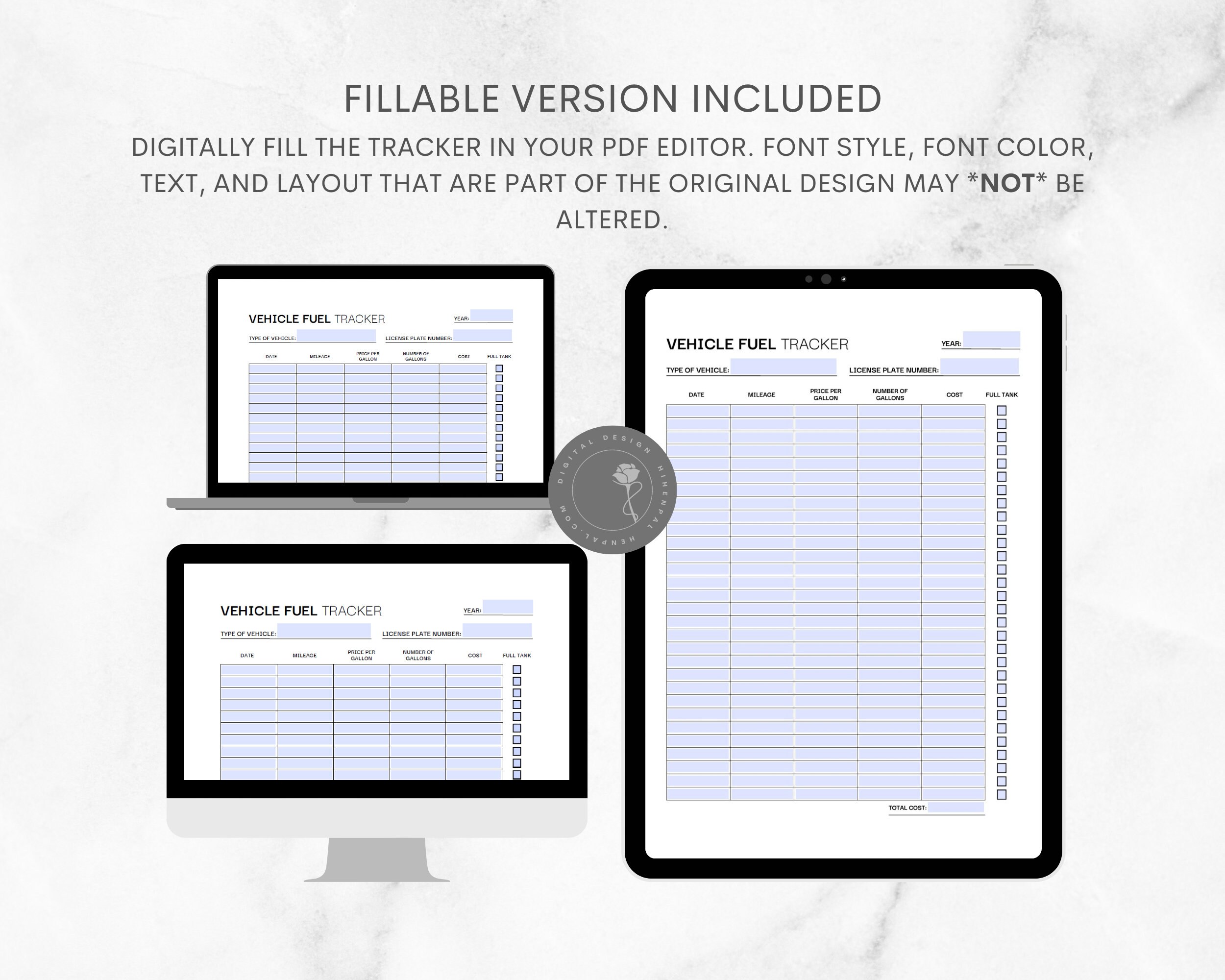 Vehicle Fuel Tracker Printable Template for Gas Tracker Gas Log Fuel ...