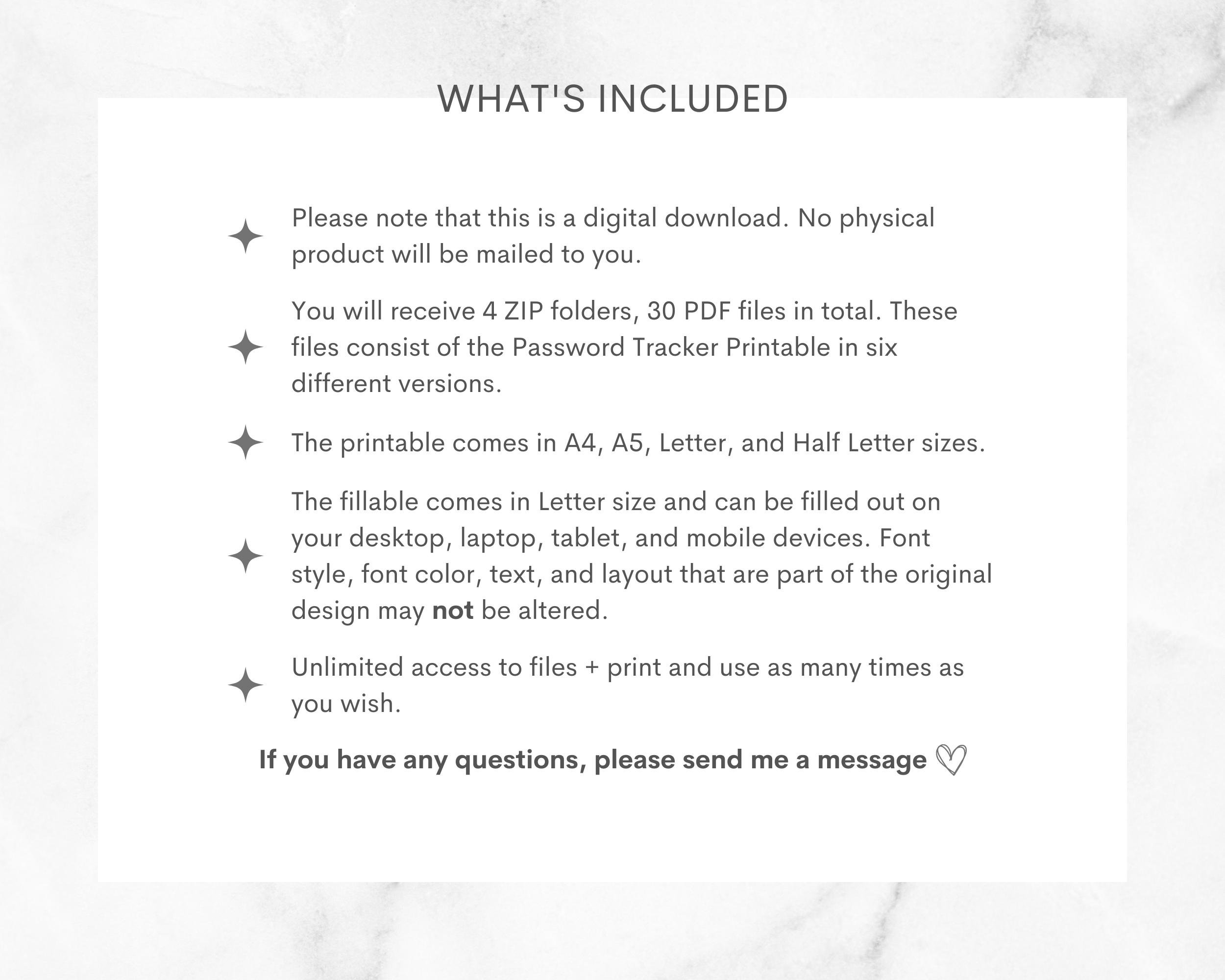 Password Tracker Printable Fillable Template For Password Organizer