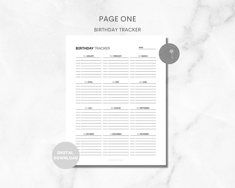 Birthday Tracker Printable Template for Birthday Organizer - Etsy