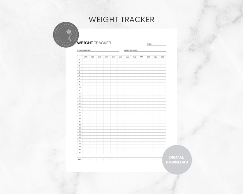 Weight Tracker Printable Template for Weight Loss Weight Gain Weight ...