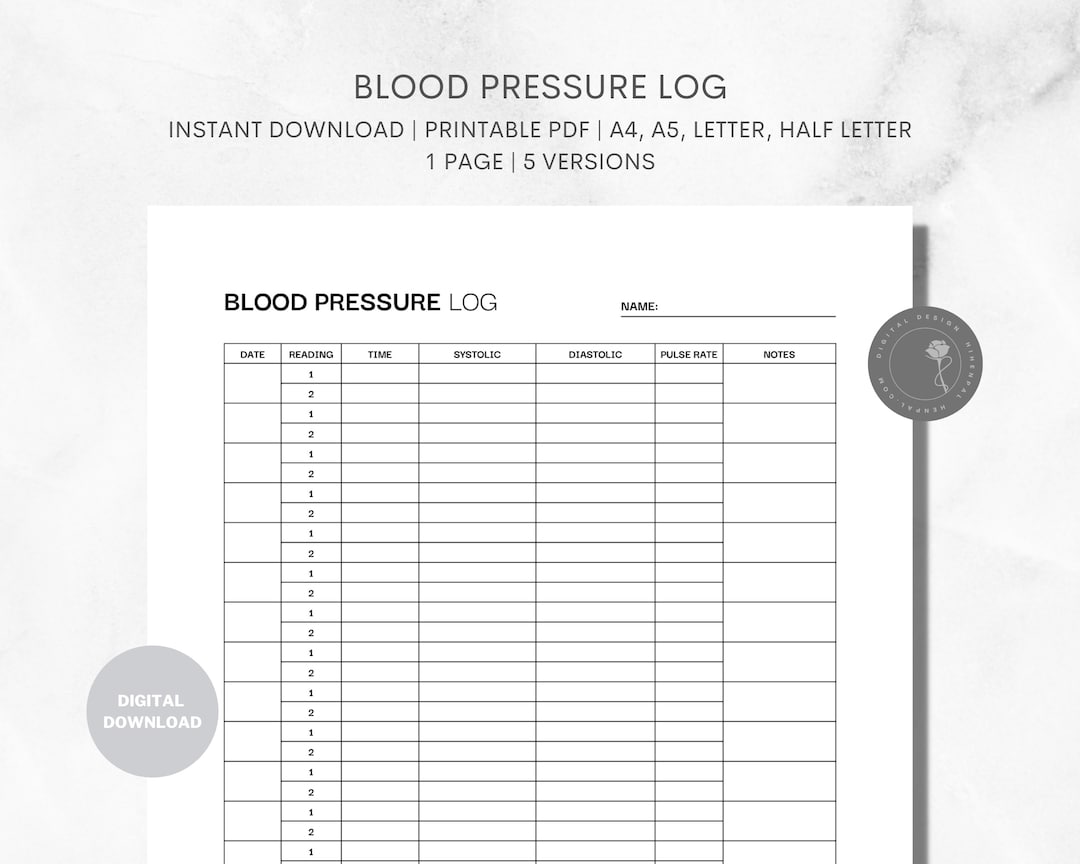 Blood Pressure Log Printable Template for Blood Pressure - Etsy