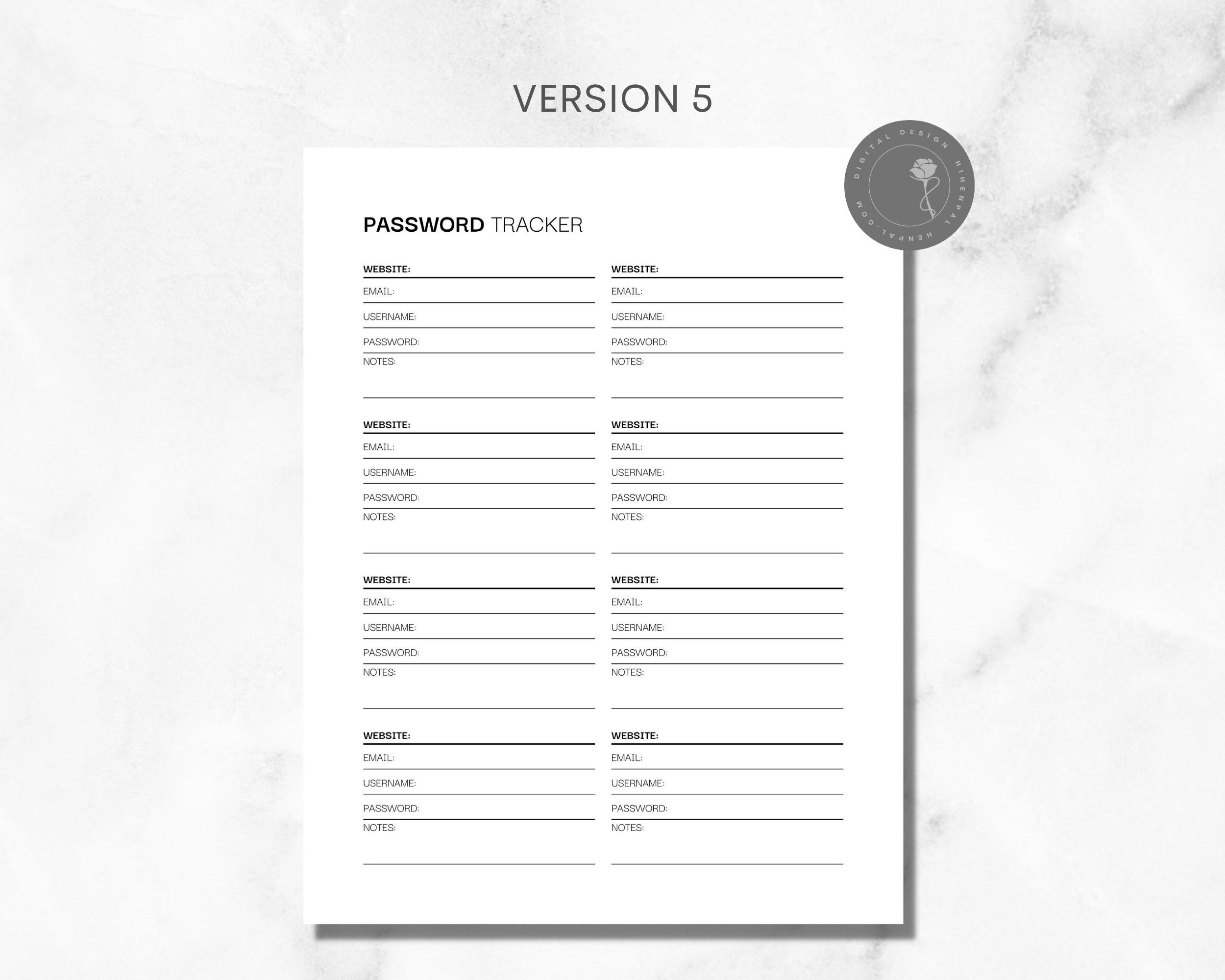 Password Tracker Printable Fillable Template for Password Organizer ...